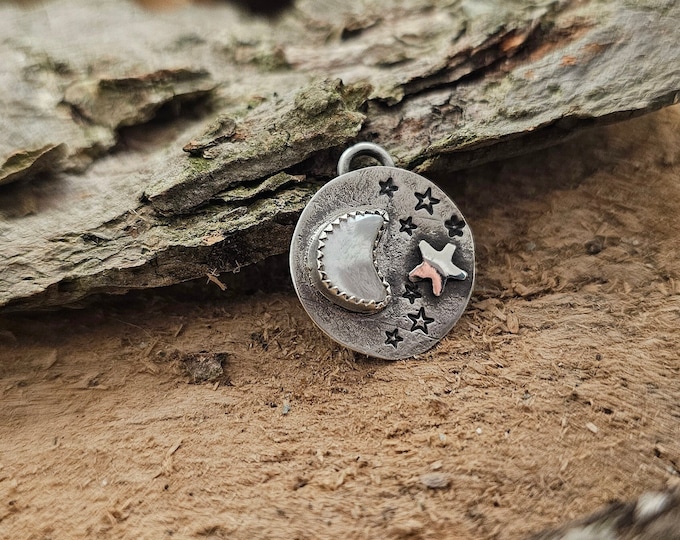 Mother of Pearl Crescent Moon and Stars Sterling Silver Charm or Pendant, Moon Jewelry ...