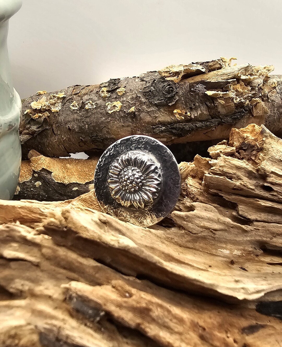 Sterling Silver Shank Style Sunflower Button, Silver Flower Button ...