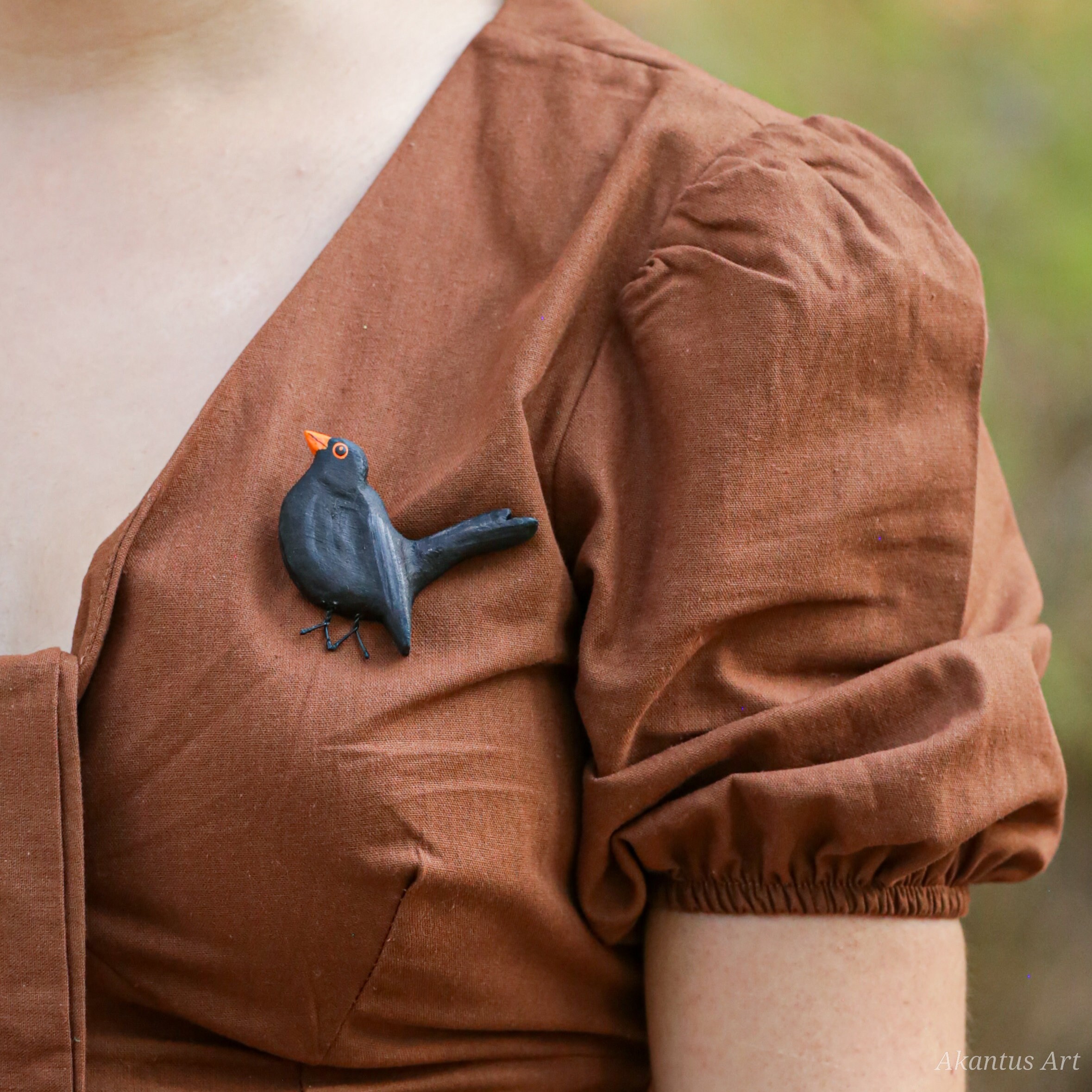 Wooden Animal Brooch, Blackbird Boho Brooch, Handmade Woodworking ...