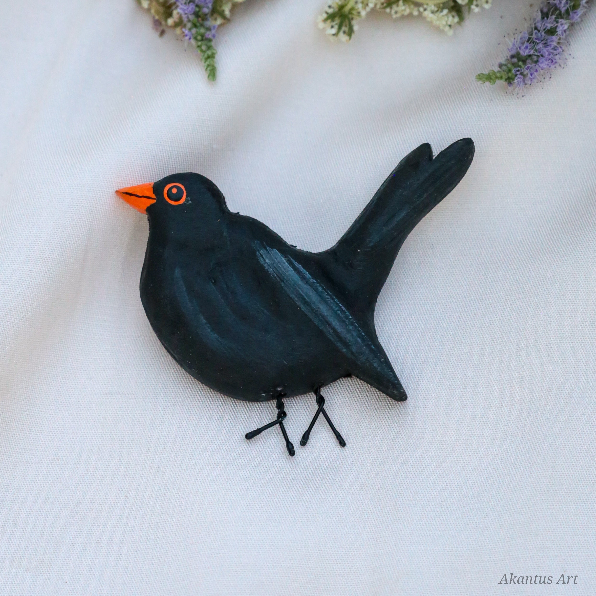 Wooden Animal Brooch, Blackbird Boho Brooch, Handmade Woodworking ...
