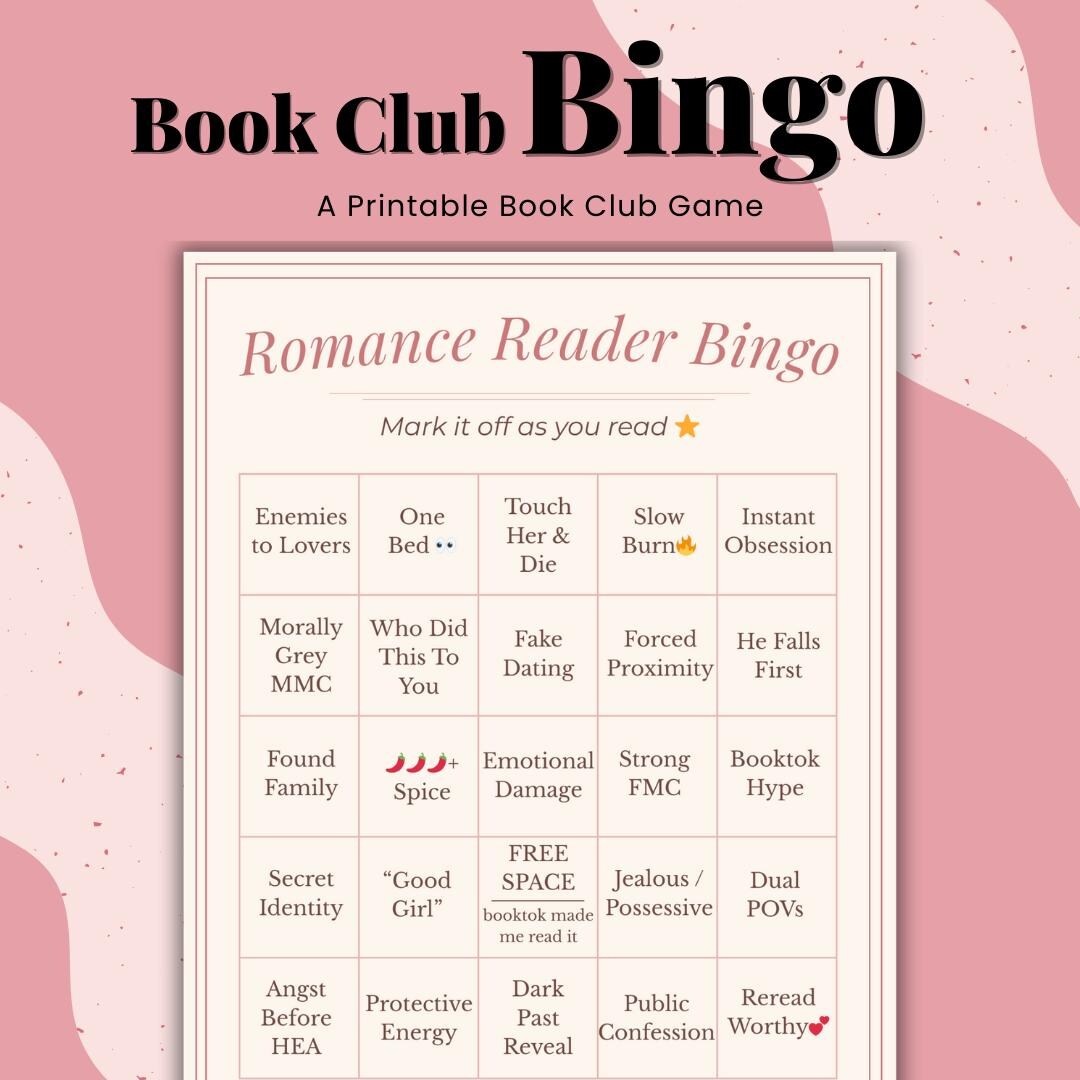 Romance Reader Bingo Printable | Book Club Bingo Card | Romance Book ...