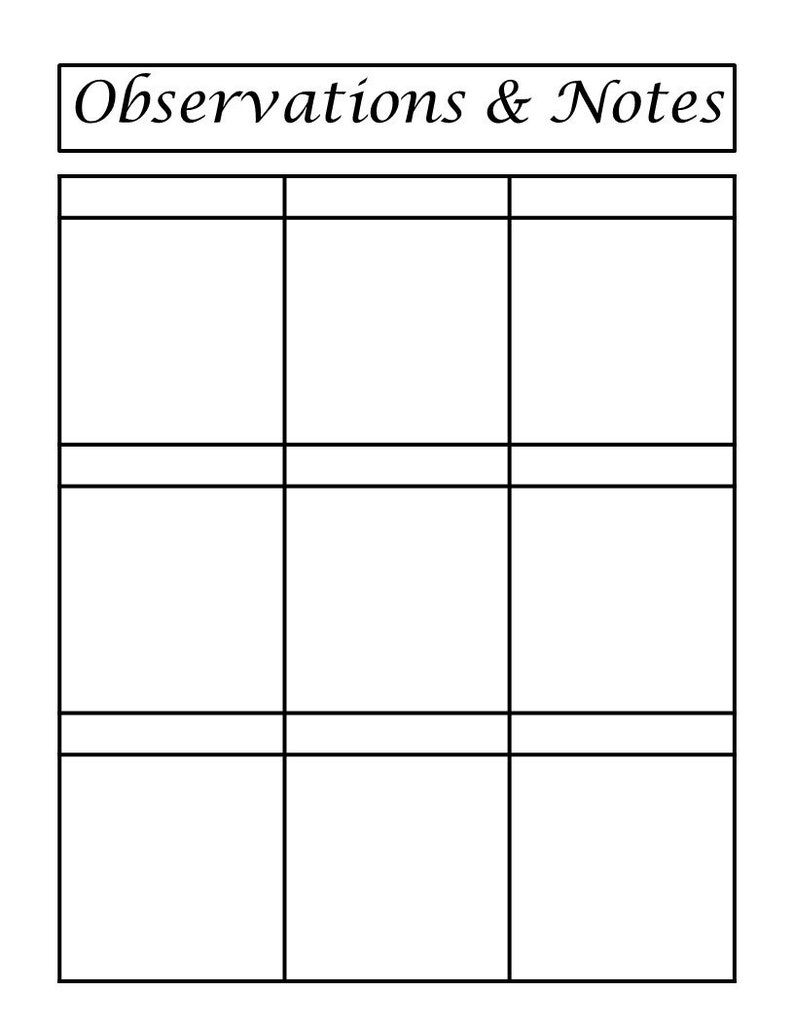 Printable Observational Notes Templateinstant - Etsy