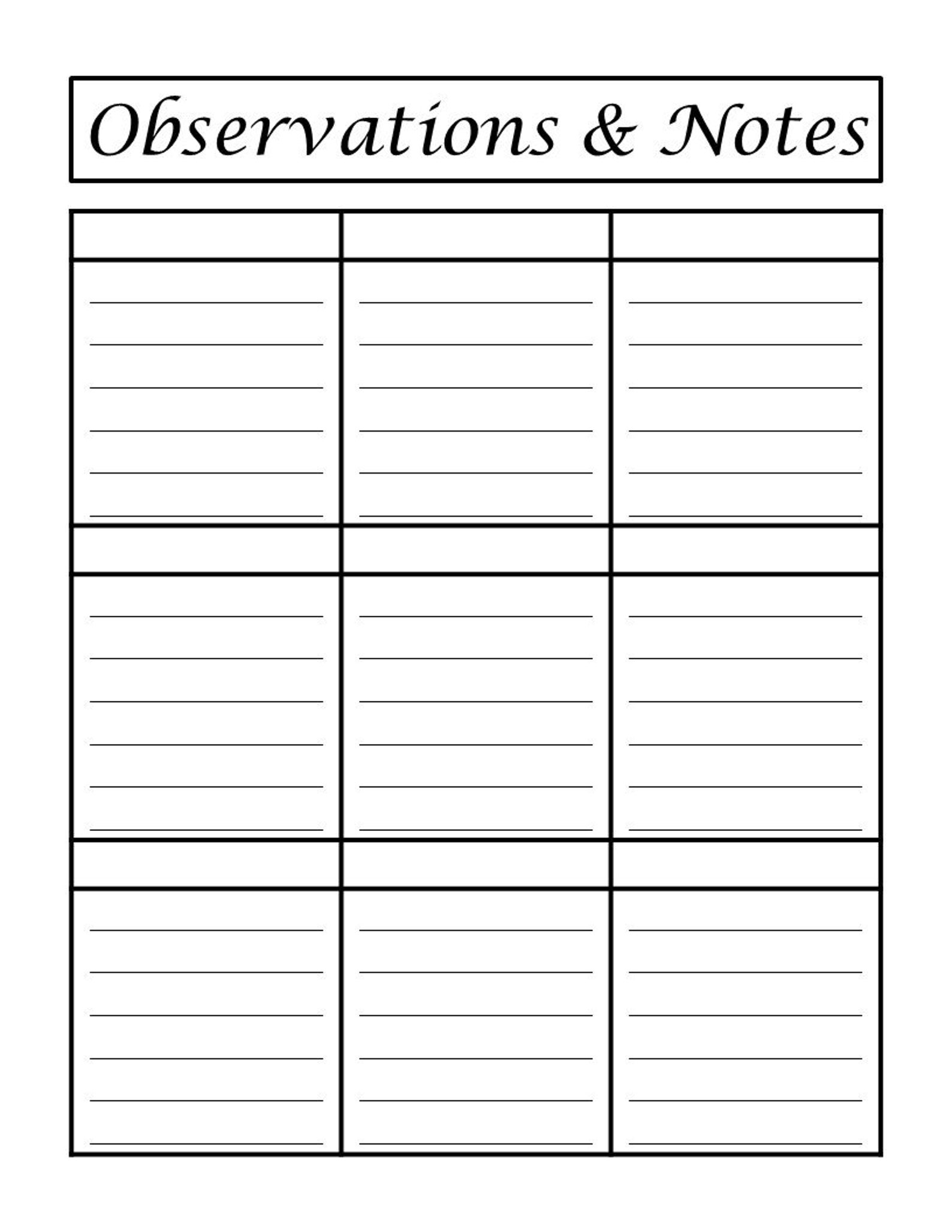 Printable Observational Notes Templateinstant - Etsy