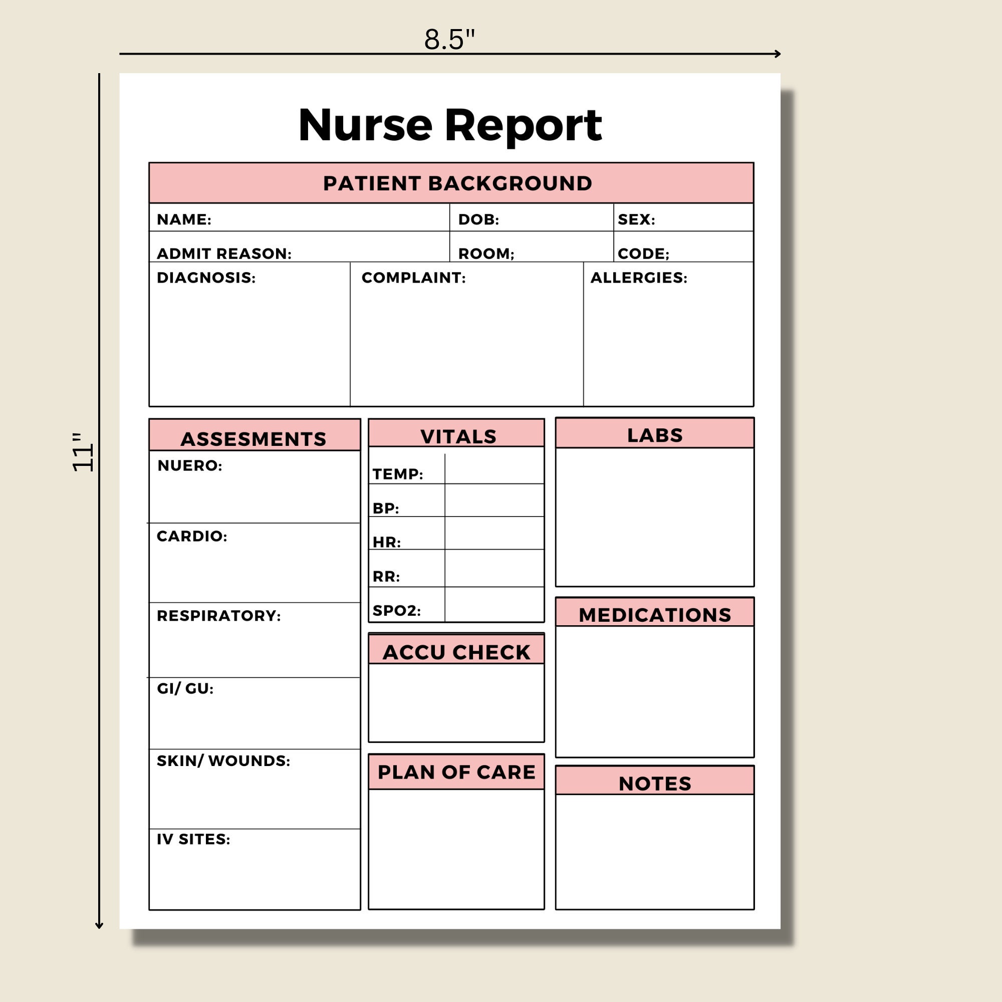 Nursing Templates Nurse Report Sheet Nurse Brain Sheet ICU - Etsy Australia