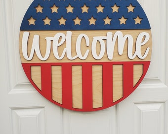 American Flag, Patriotic Welcome Sign, Red/white/blue, Polka Dots ...