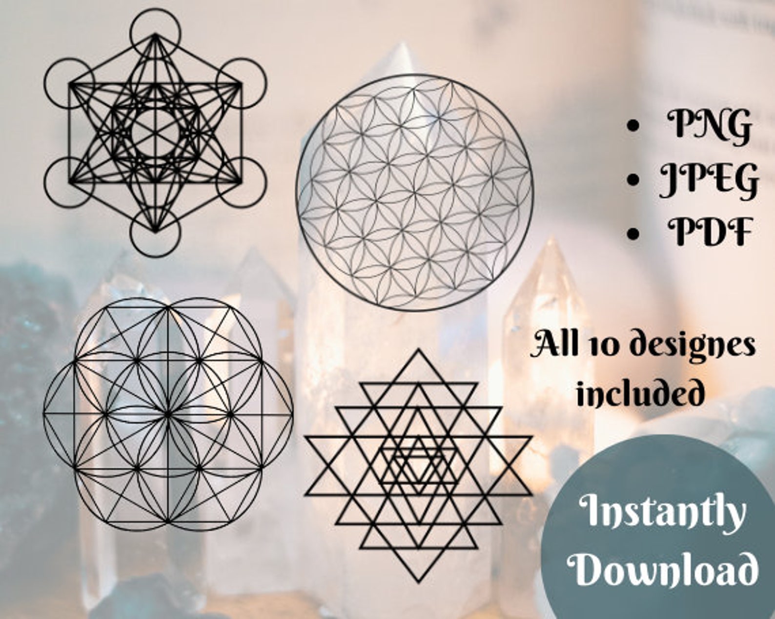 Printable Crystal Grid, PNG, PDF, JPEG, Flower of Life, Seed of Life ...