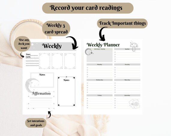 Daily Card Reading Journal Pages, Black and Grey PDF Digital Printable ...