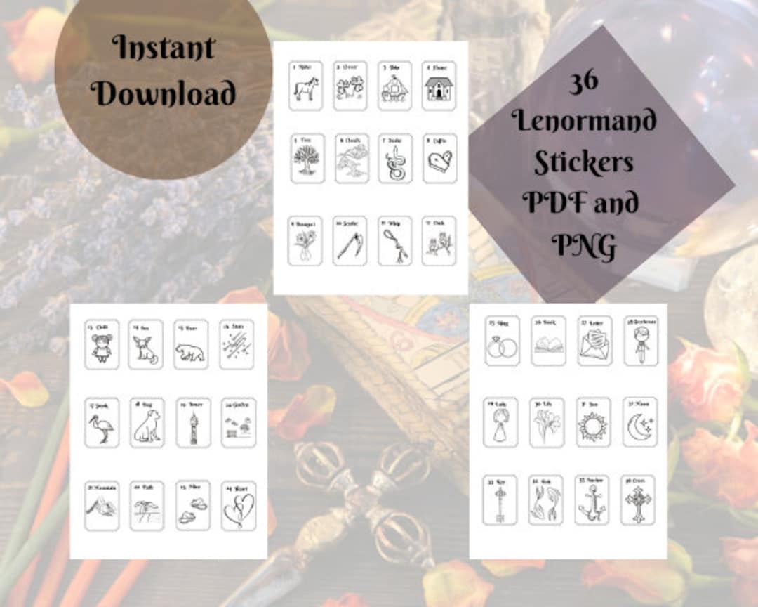 Printable Lenormand Stickers, PNG and PDF, Journal Stickers, Card ...