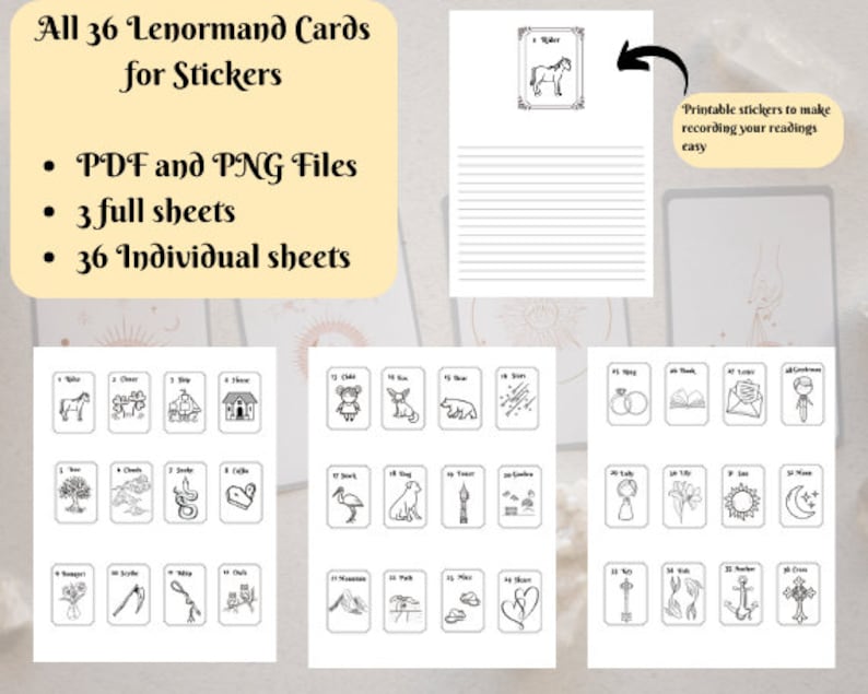 Printable Lenormand Journal With Lenormand Stickers, Learn Your ...