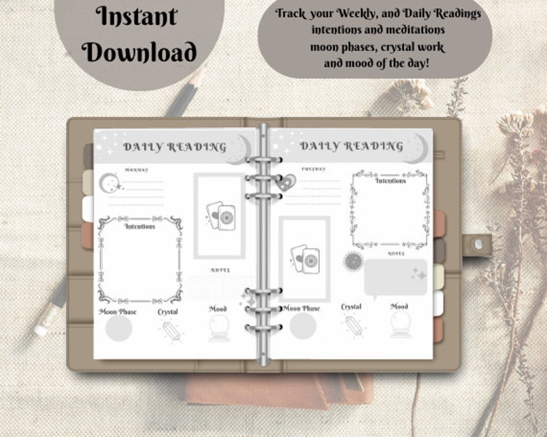 Daily Card Reading Journal Pages, Black and Grey PDF Digital Printable ...