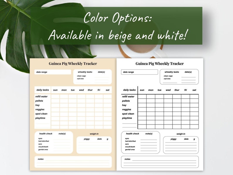 Printable Guinea Pig Weekly Tracker Letter Size Guinea Pig - Etsy