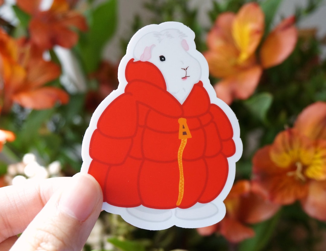Guinea Pig Winter Red Puffer Jacket Sticker, Cute Winter Sticker, Gen Z ...