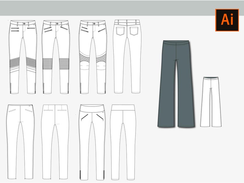 22+ Fashion CAD Template | Adobe Illustrator Sketch: 22 Pants Cads With ...