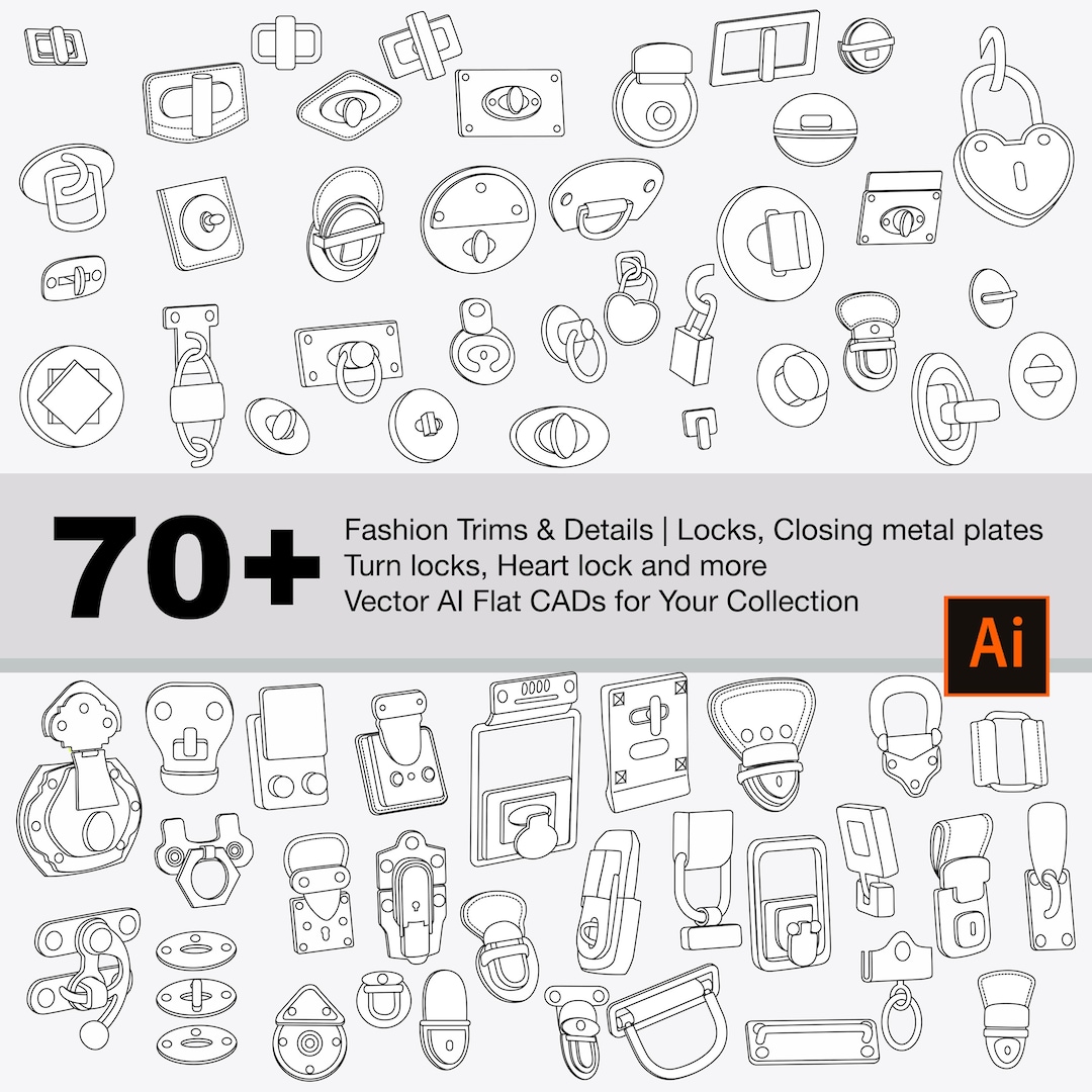 70+ Illustrator Fashion Trims Collection: Metal Plates, Metal Hardware ...