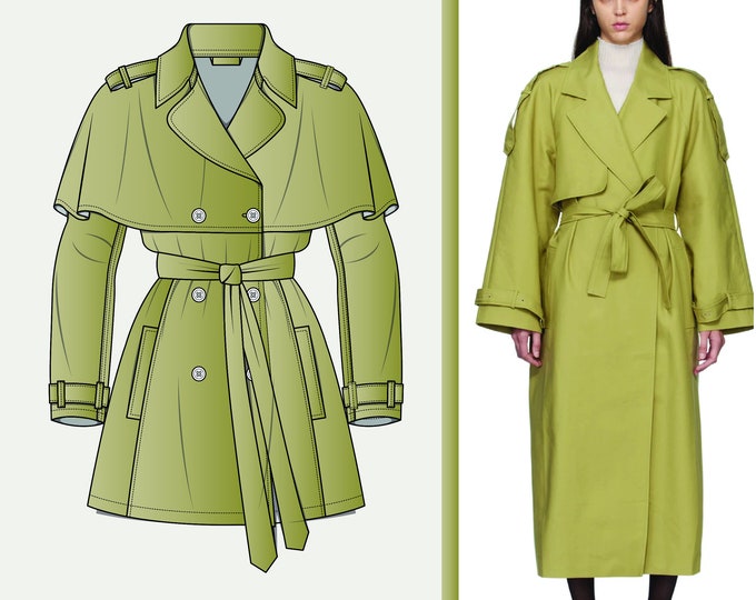 Flat Drawing / Technical Drawing Trench Coat Front&back - Etsy Canada