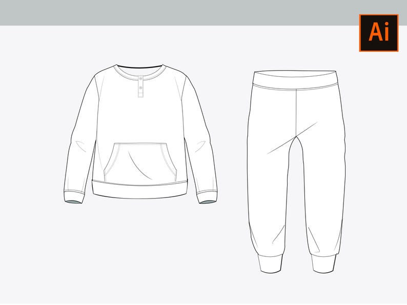 Fashion CAD Template | Adobe Illustrator Sketch: Children's Pyjama Set ...