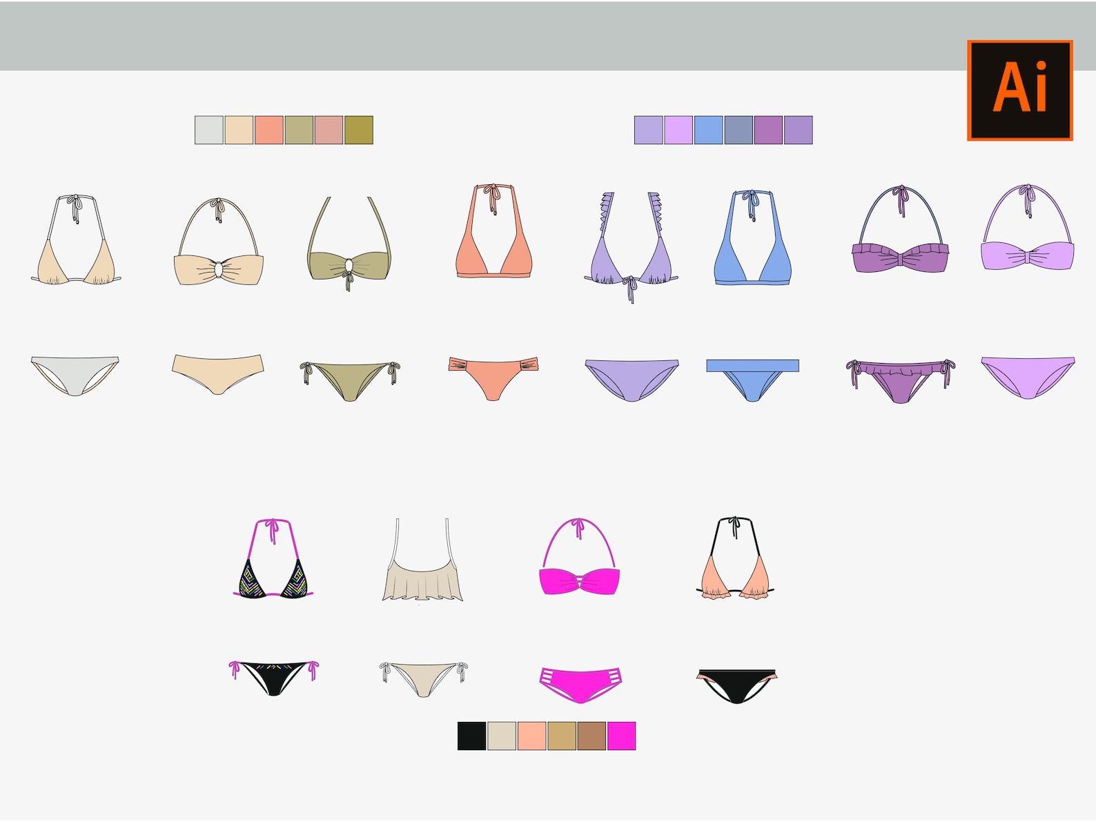 25+ Fashion CAD Template | Adobe Illustrator Sketch:25 Swim Tops and ...