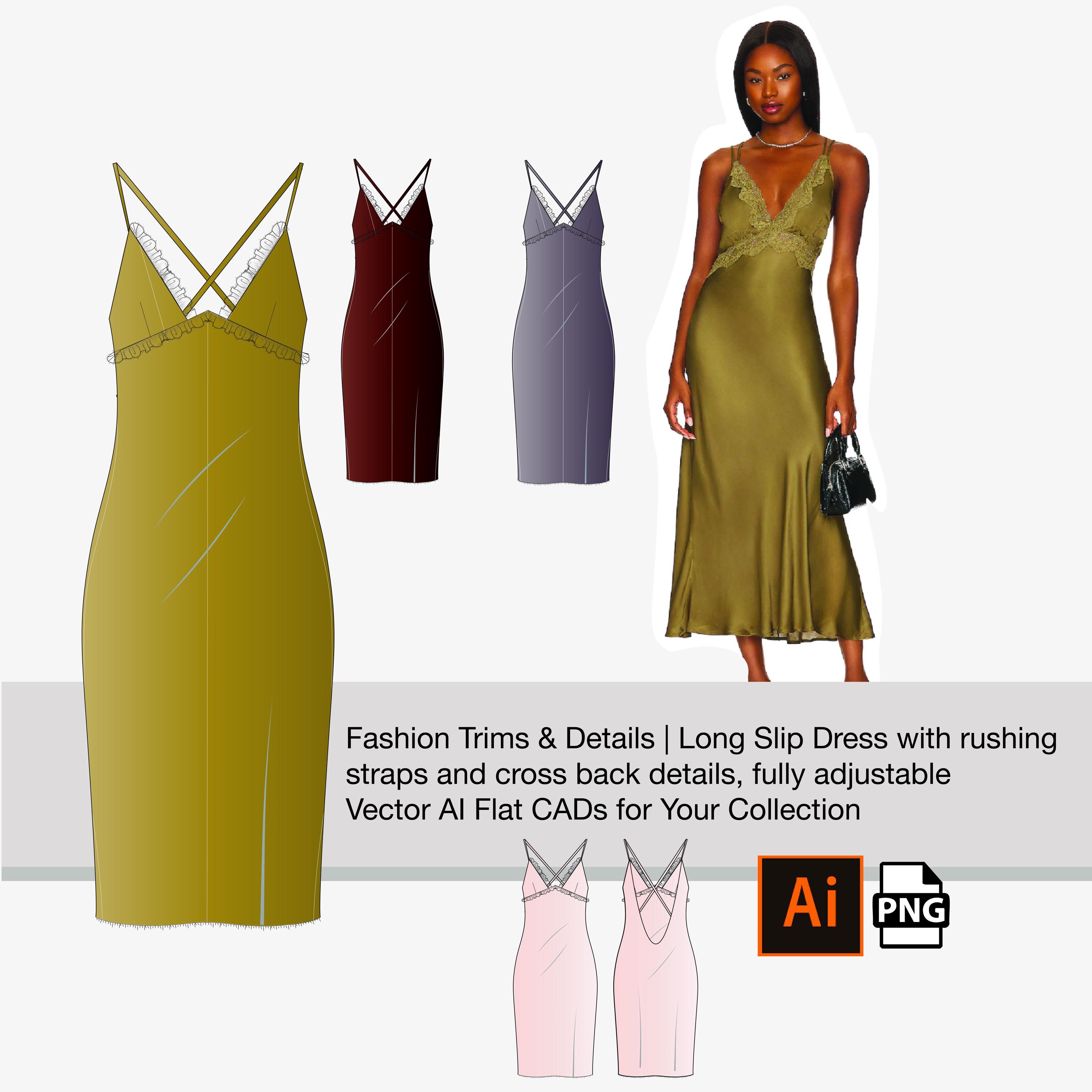 Fashion CAD Template: Lace Slip Dress Vector Sketch (AI, PNG) - Etsy