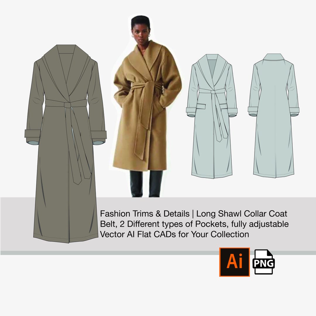 Fashion CAD Template | Adobe Illustrator Sketch: Wool Coat With Shawl ...