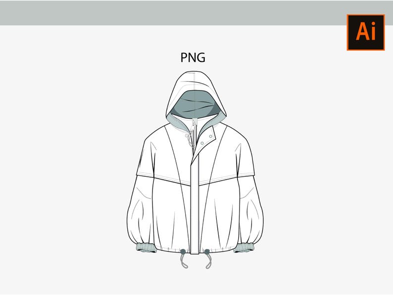 Fashion CAD Template | Adobe Illustrator Sketch:rain Jacket With Hood ...