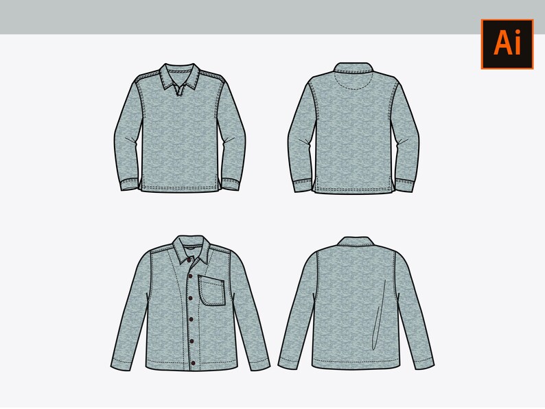 Fashion CAD Template | Adobe Illustrator Sketch: Men Collection 3 Tops ...