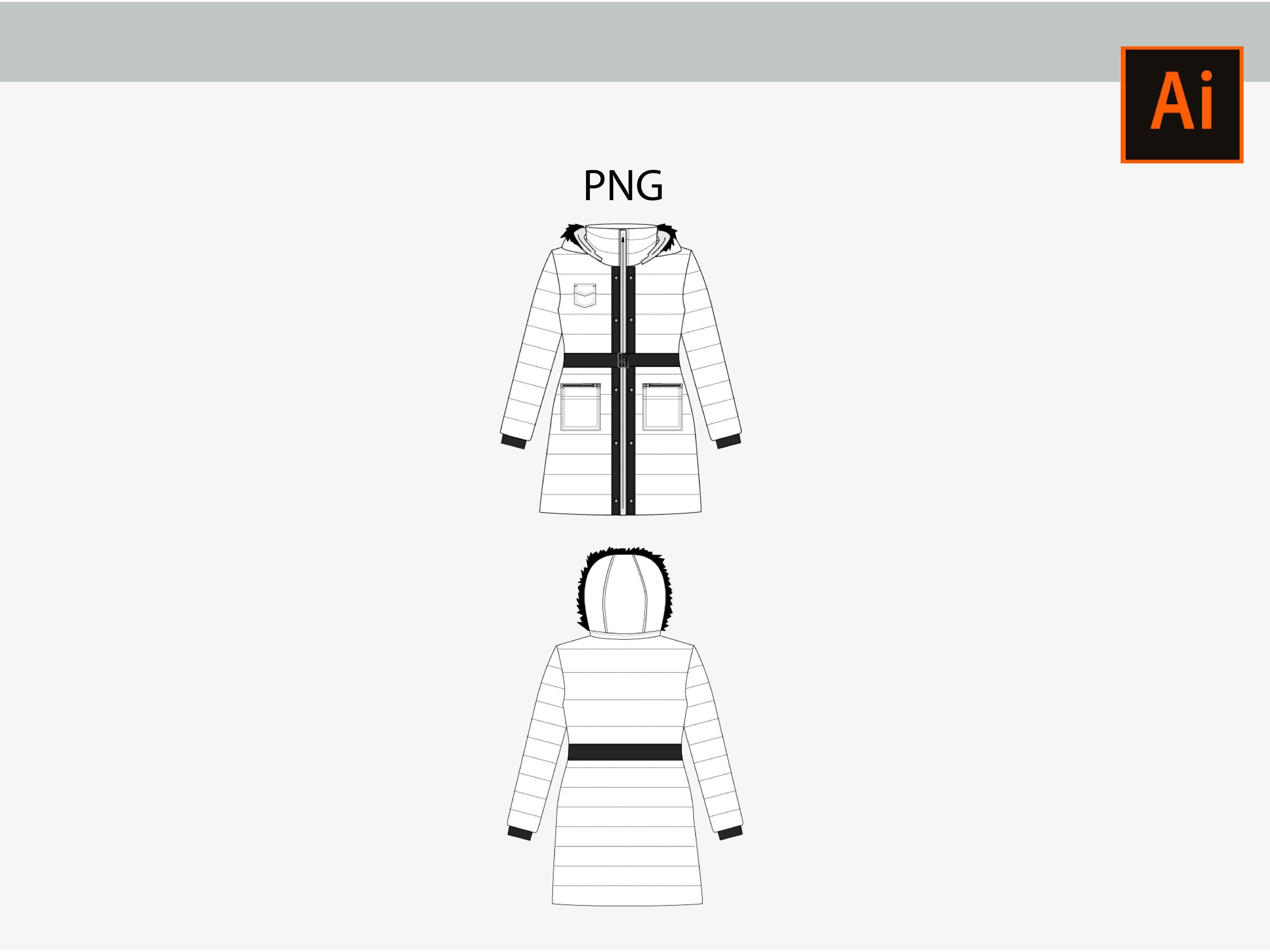 Fashion CAD Template | Adobe Illustrator Sketch:puffer Jacket AI File ...