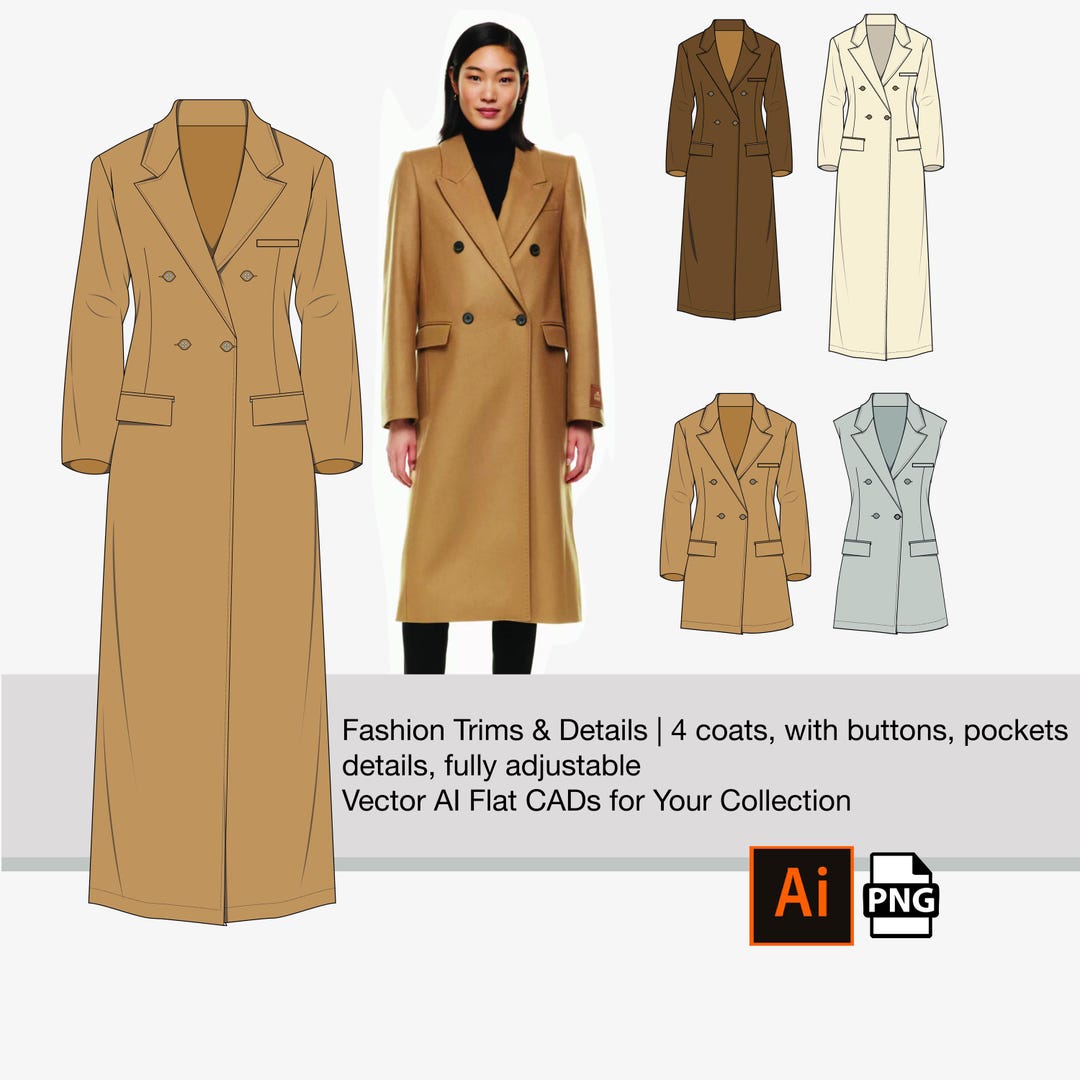 Fashion CAD Template | Adobe Illustrator Sketch:wool Coat, Suit, Vest ...