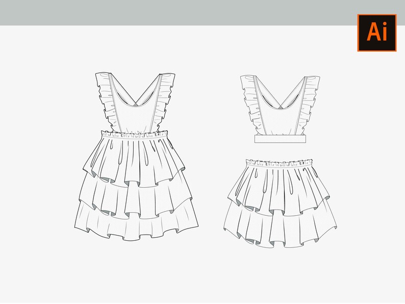 Fashion CAD Template | Adobe Illustrator Sketch: Girls Rushed Dress ...