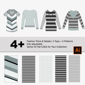 4+ Fashion CAD Template | Adobe Illustrator Sketch: 4 Sweaters + 5 ...
