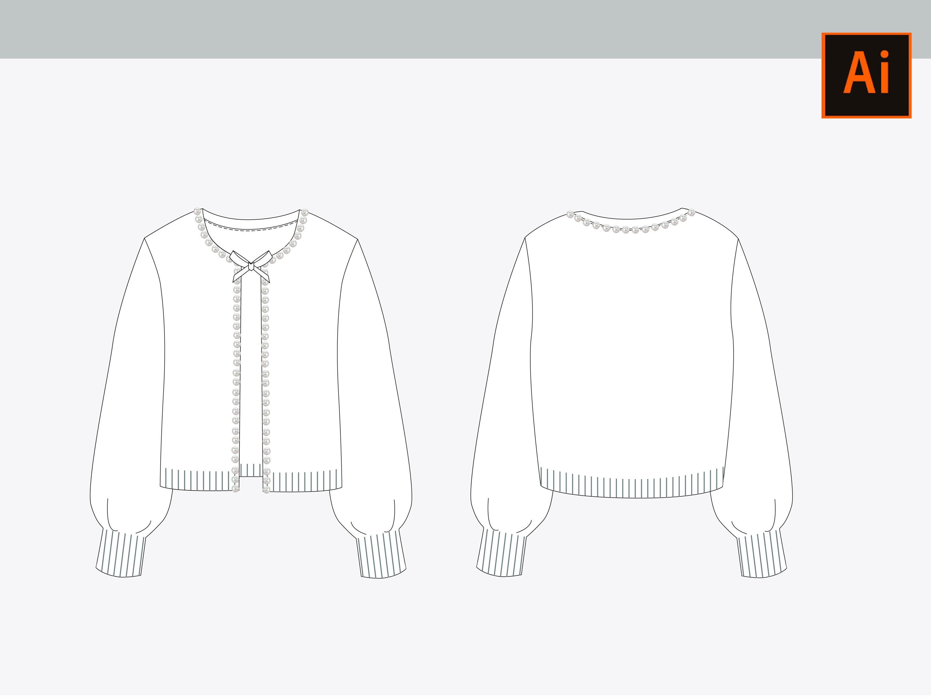 Fashion CAD Template | Adobe Illustrator Sketch: Cardigan With Front ...