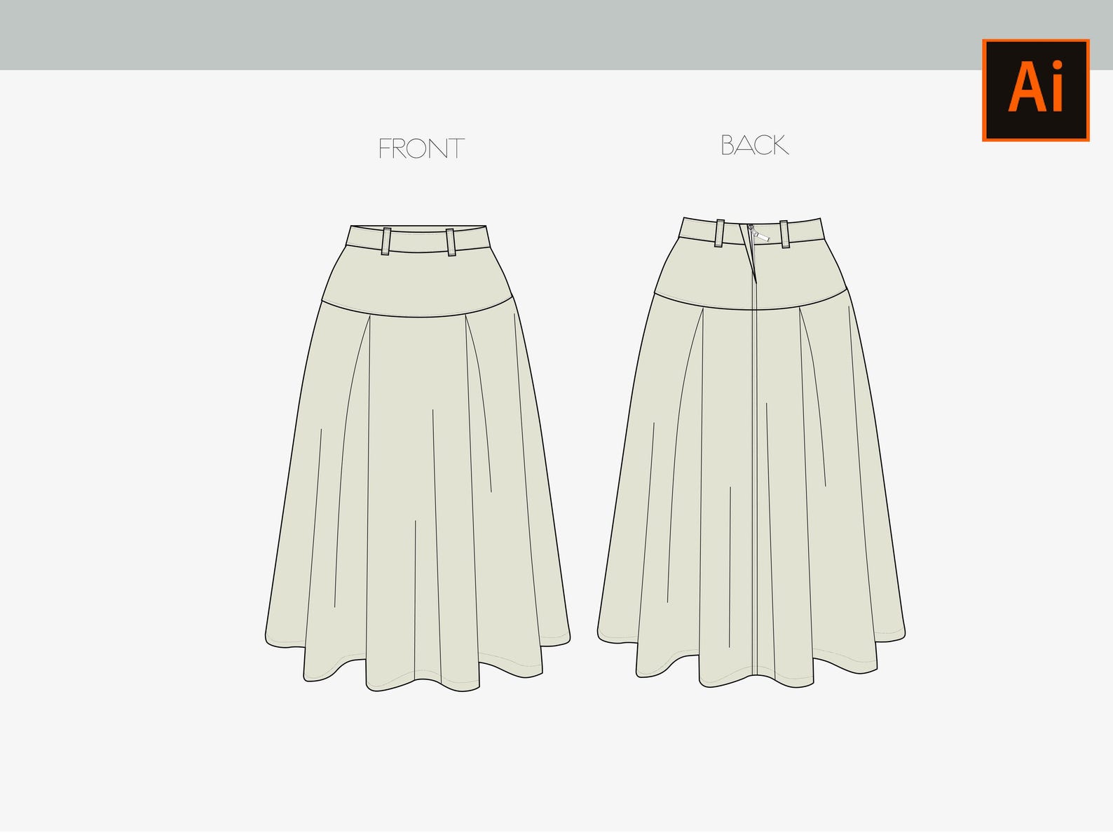 Fashion CAD Template | Adobe Illustrator Sketch:flared Skirt With ...