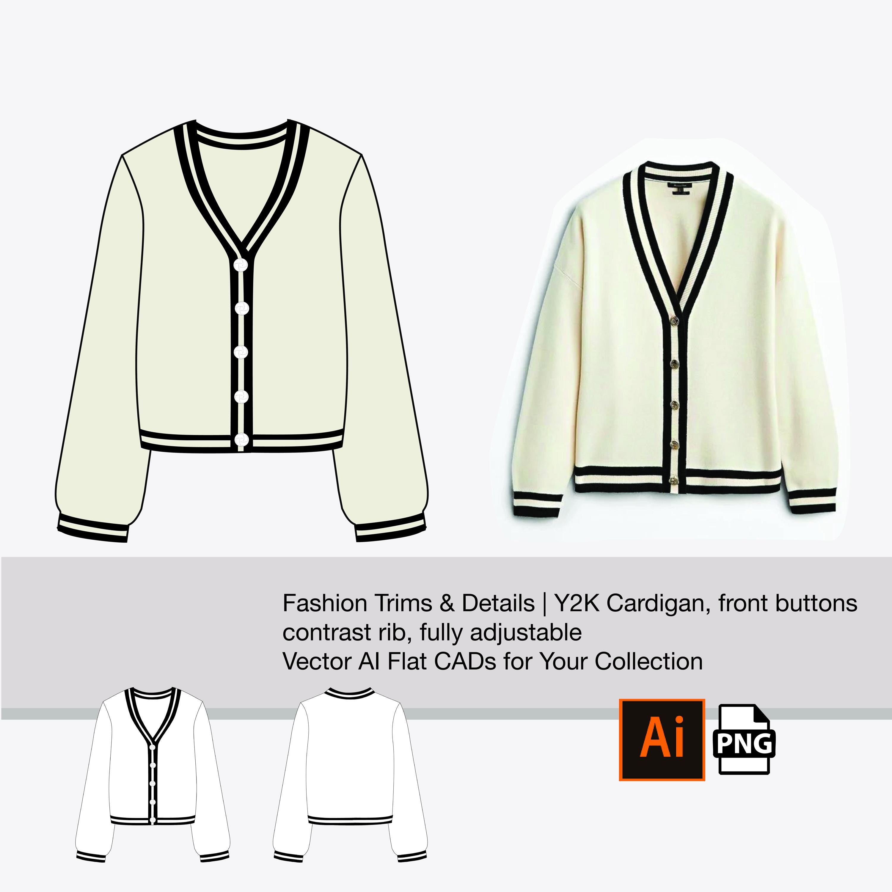 Fashion CAD Template | Adobe Illustrator Sketch: Varsity Y2K Cardigan ...