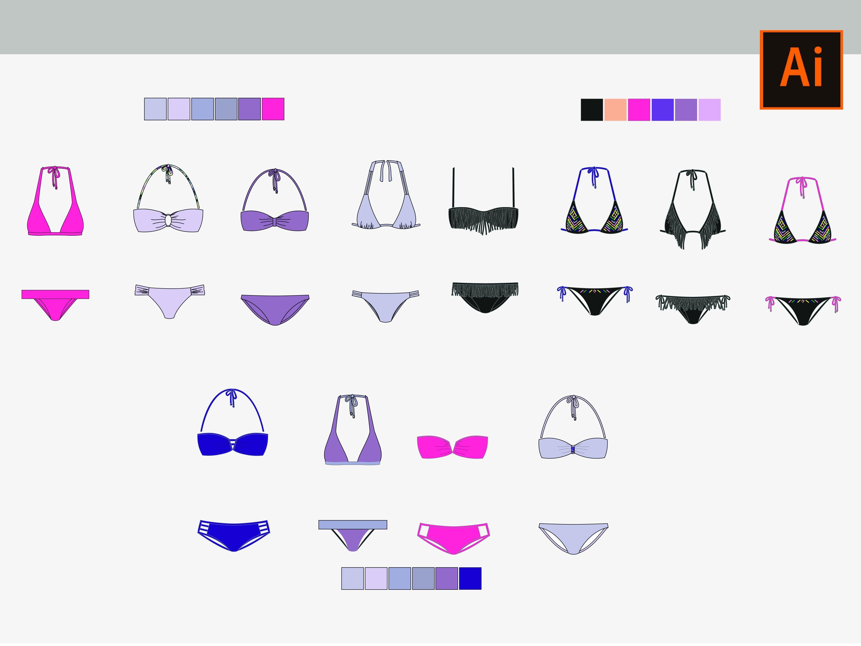 25+ Fashion CAD Template | Adobe Illustrator Sketch:25 Swim Tops and ...