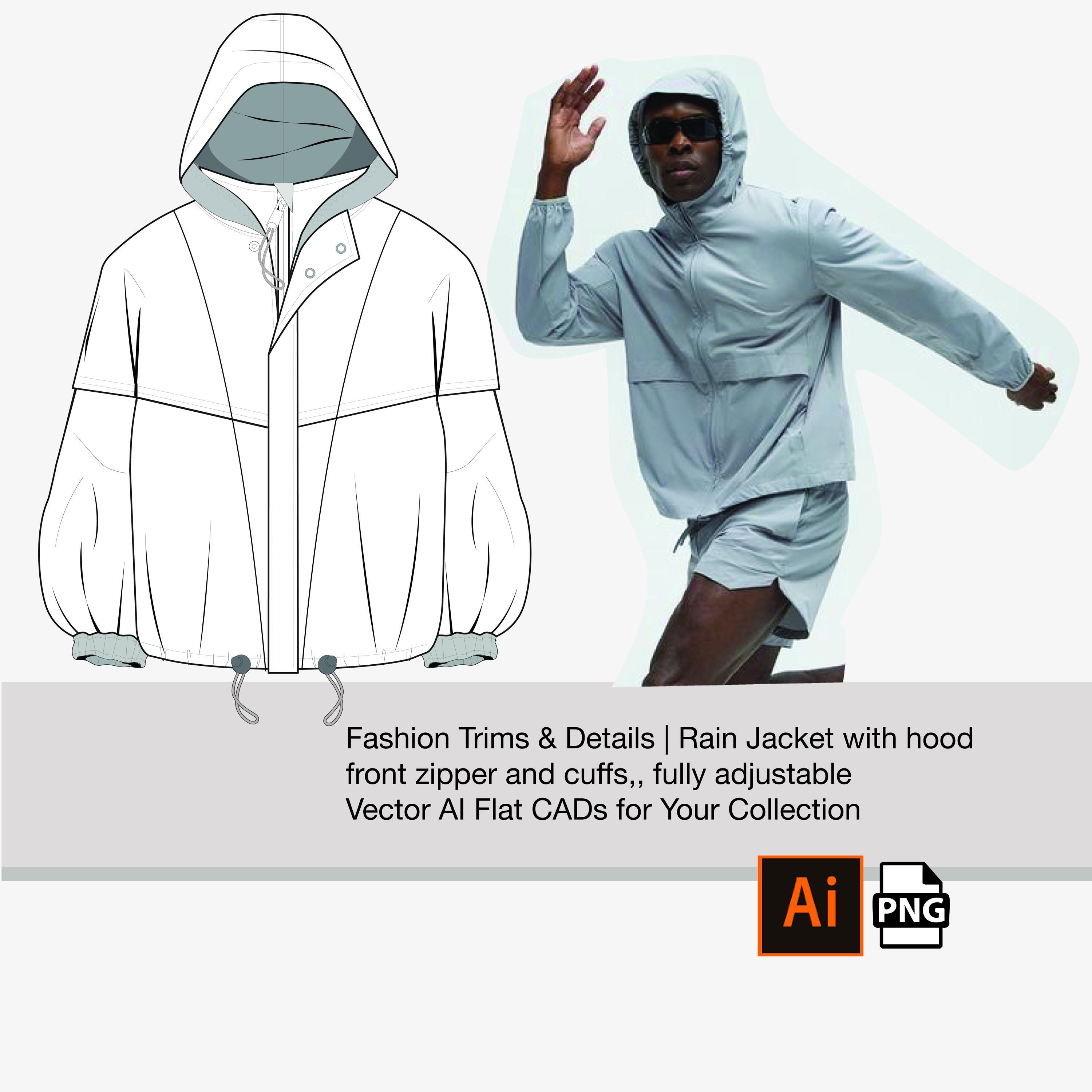 Fashion CAD Template | Adobe Illustrator Sketch:rain Jacket With Hood ...