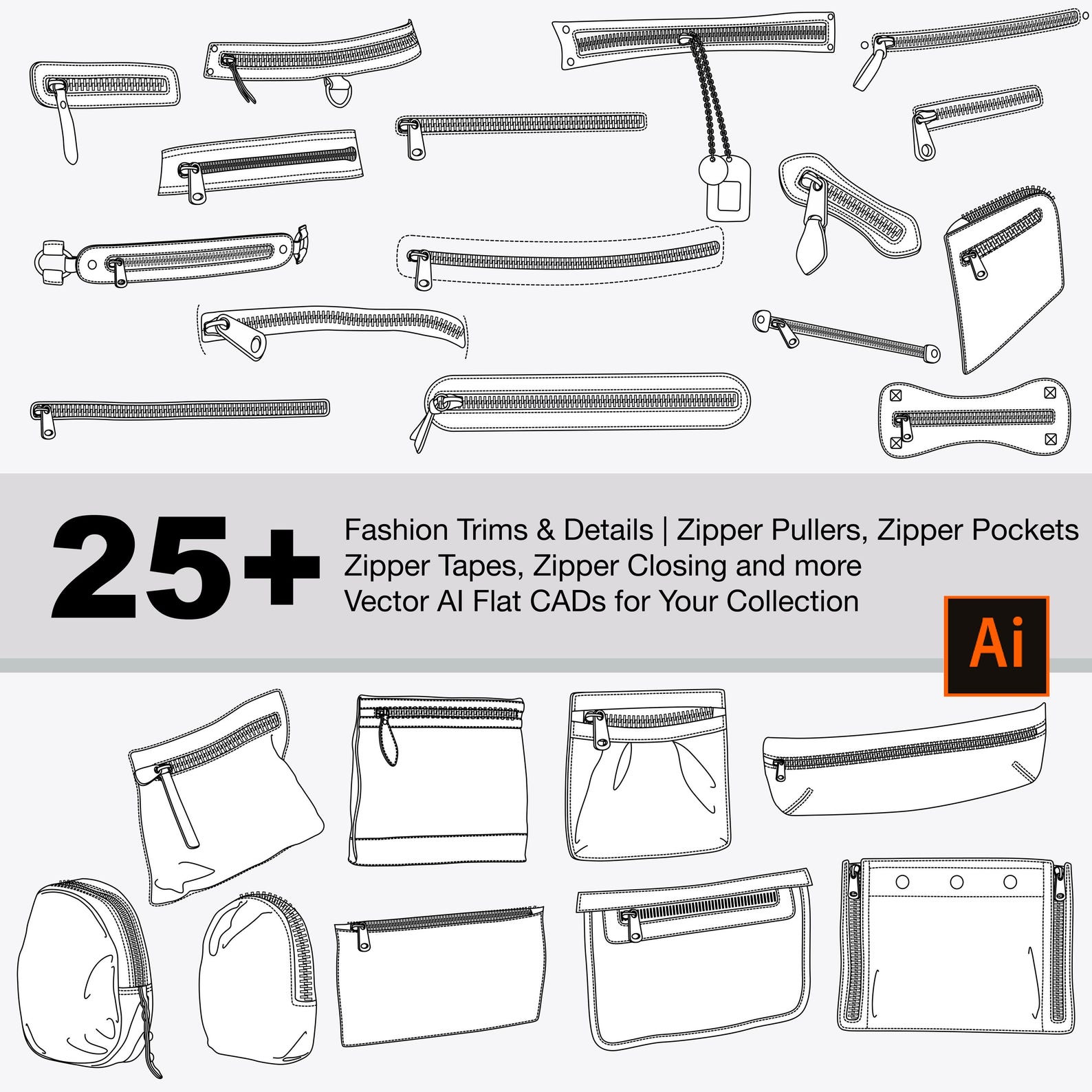 25+ Illustrator Fashion Trims Collection: Zipper Pockets, Zipper Types ...