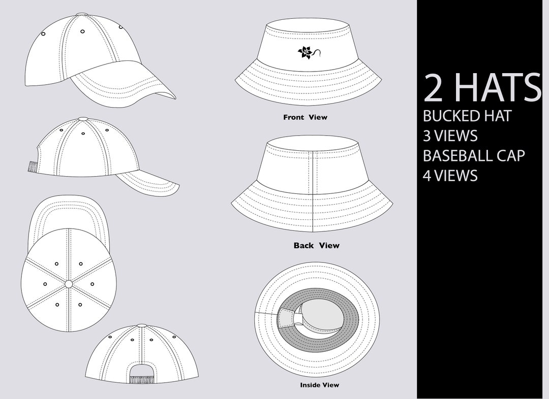 AI Cads Baseball Cap With 4 Views and Bucket Hat With 3 Views, Fully ...