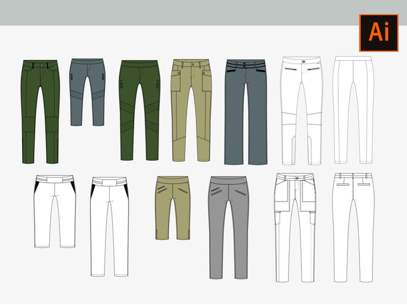 22+ Fashion CAD Template | Adobe Illustrator Sketch: 22 Pants Cads With ...