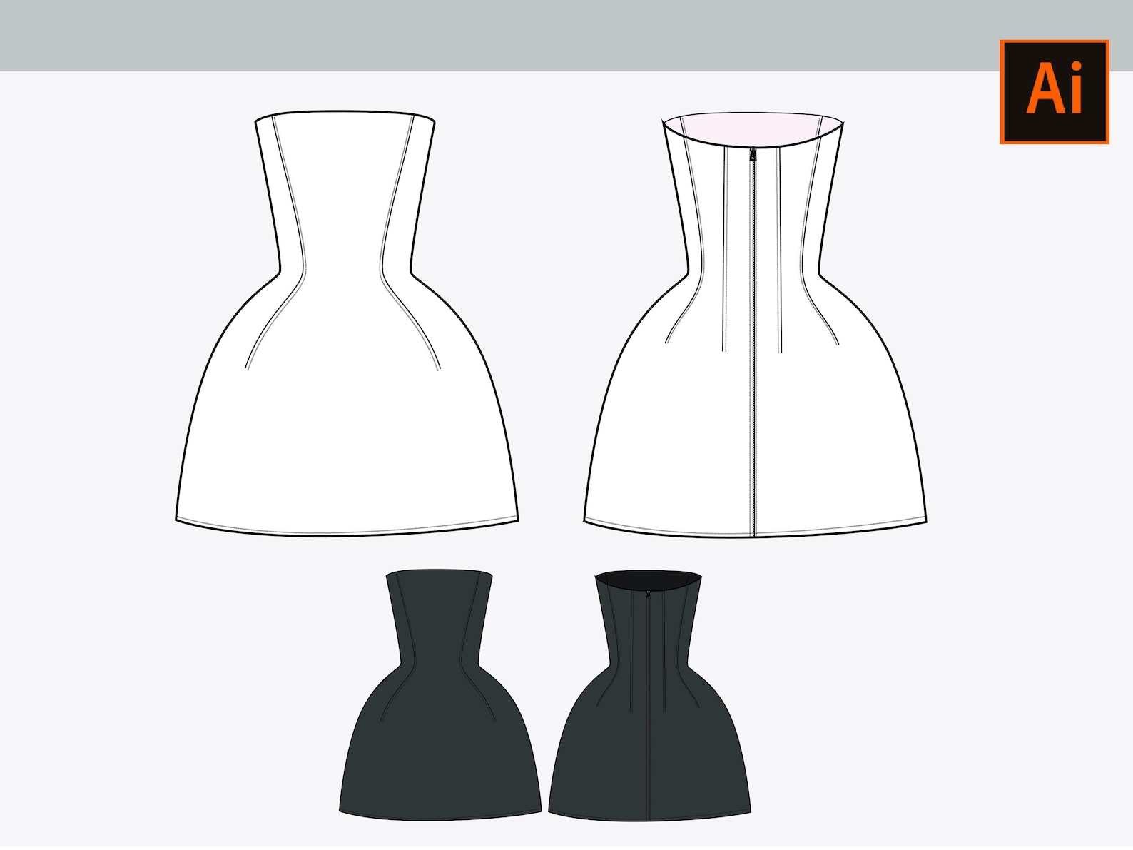 Fashion CAD Template | Adobe Illustrator Sketch: Tulip Dress With ...