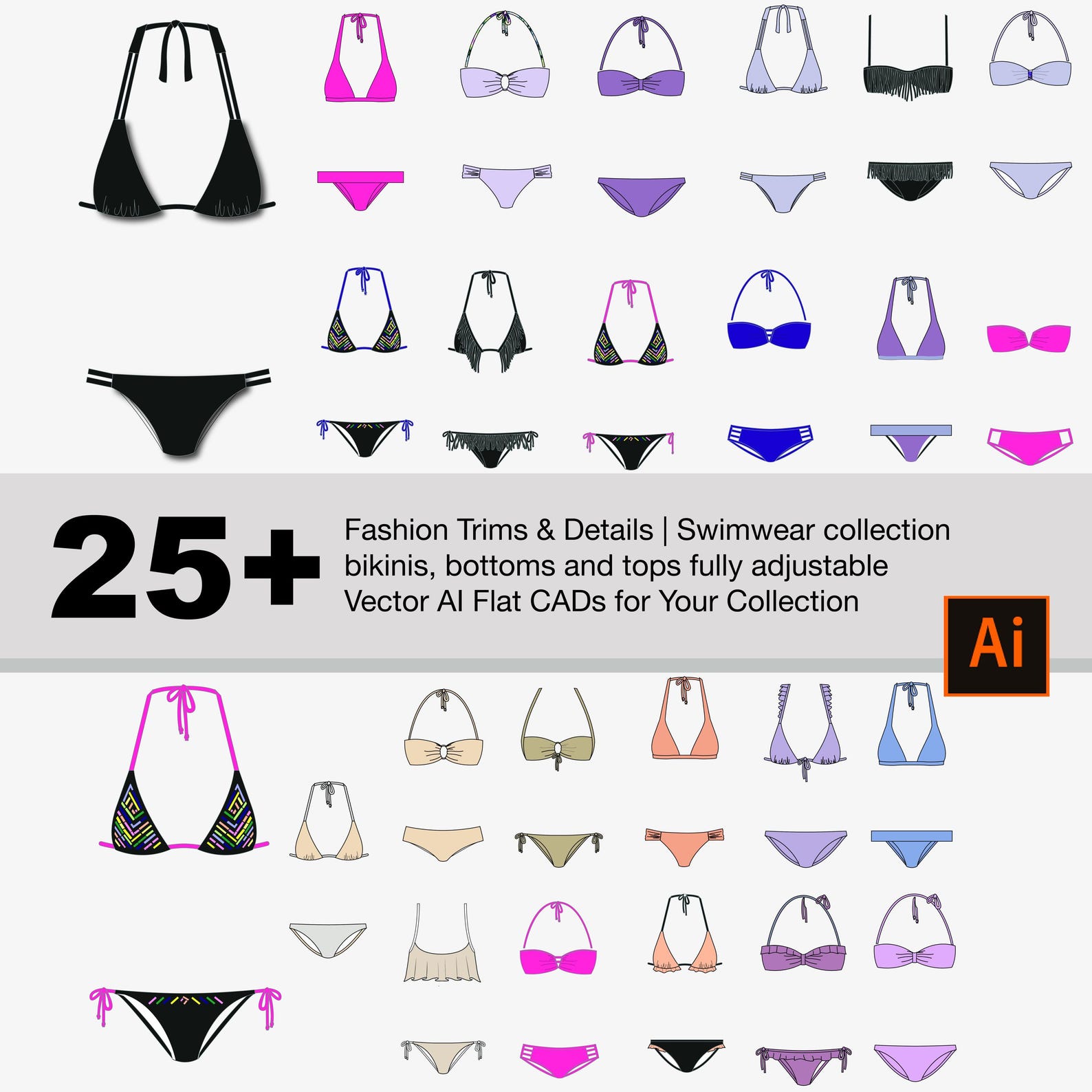 25+ Fashion CAD Template | Adobe Illustrator Sketch:25 Swim Tops and ...