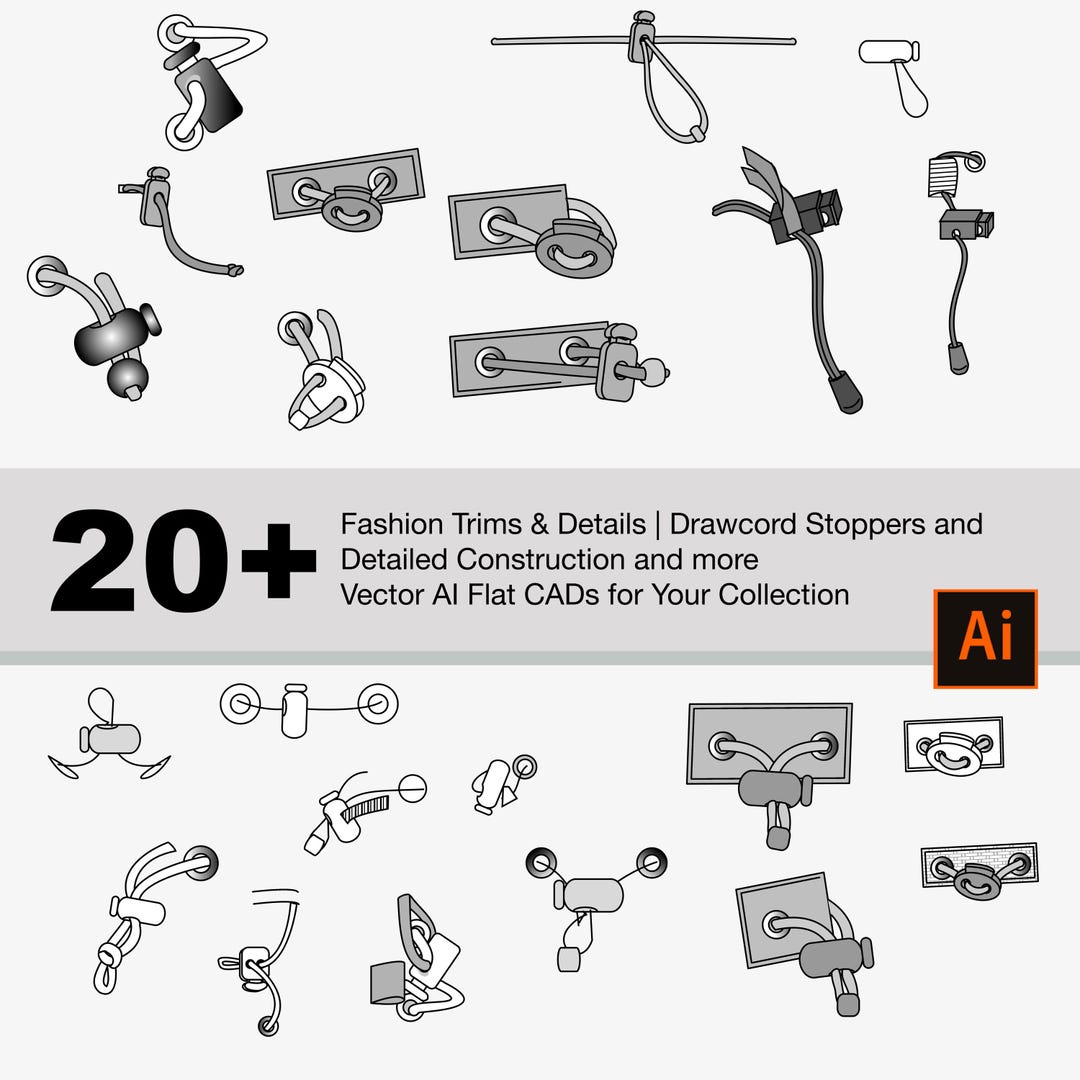 20+ Illustrator Fashion Trims Collection, Drawcord Stoppers, Different ...