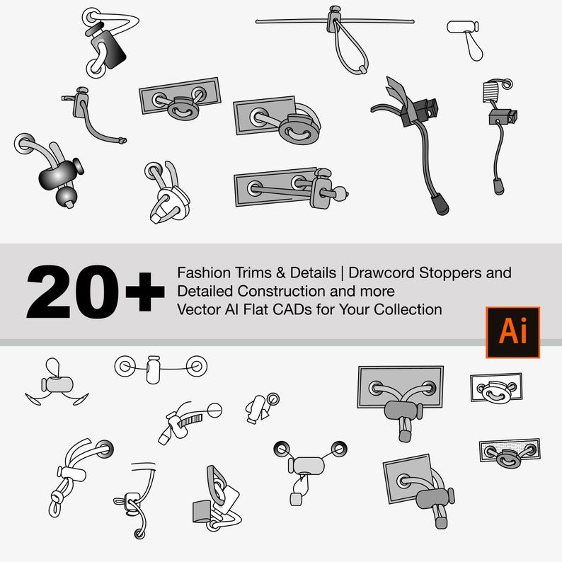 20+ Illustrator Fashion Trims Collection, Drawcord Stoppers, Different ...