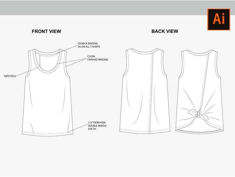 Fashion CAD Template | Adobe Illustrator Sketch: Tank Top With Back ...