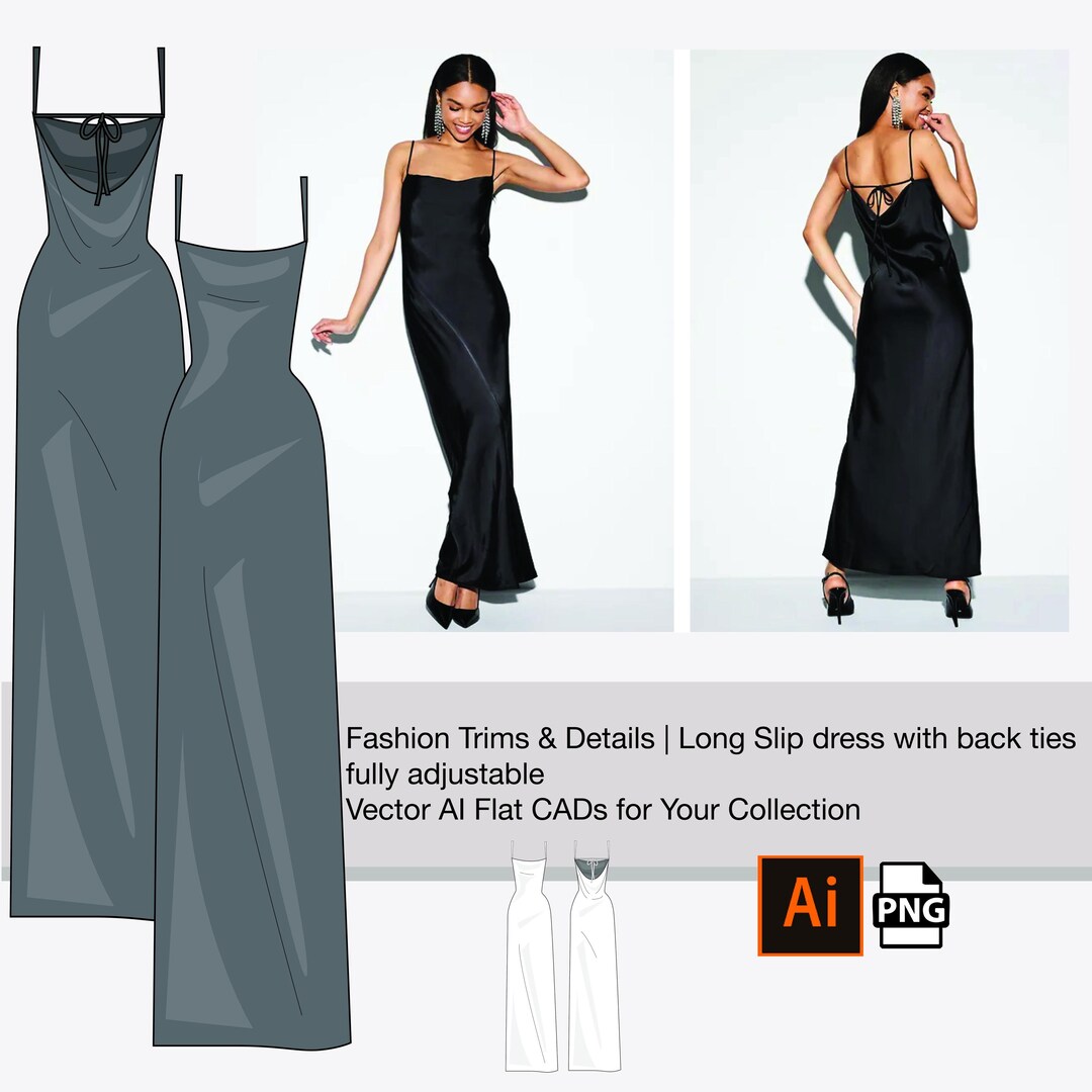 Fashion CAD Template | Adobe Illustrator Sketch: Long Slip Dress With ...