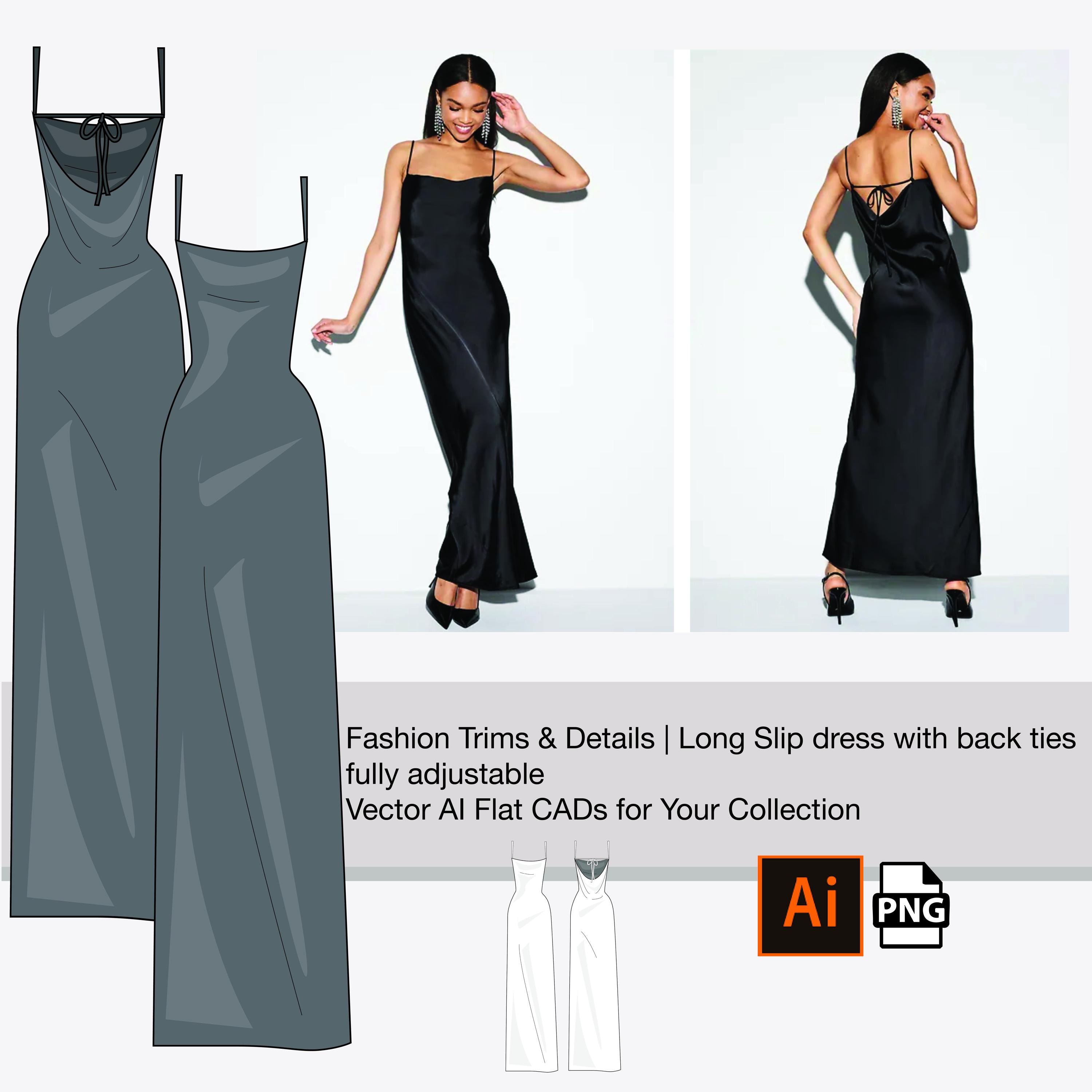 Fashion CAD Template | Adobe Illustrator Sketch: Long Slip Dress With ...