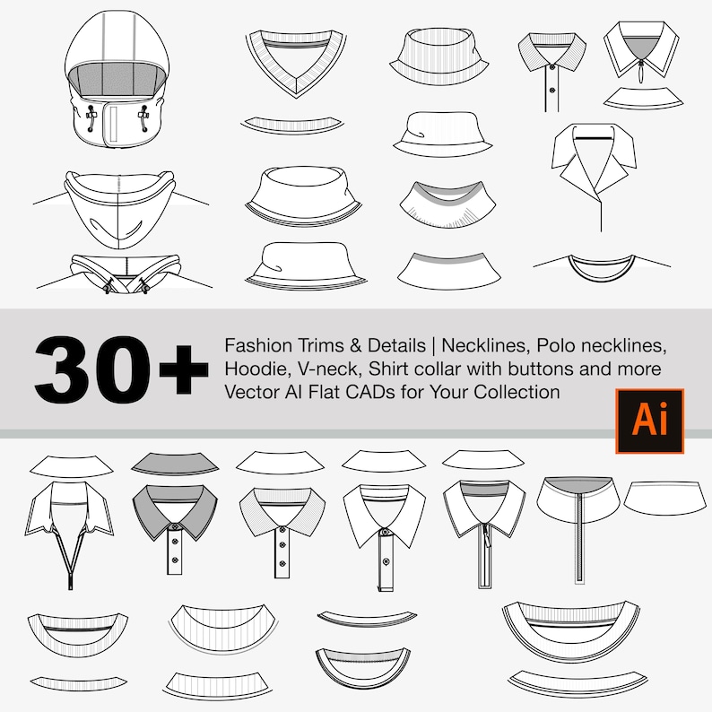 30+ Illustrator Fashion Trims Collection Necklines- Shirt Neckline ...