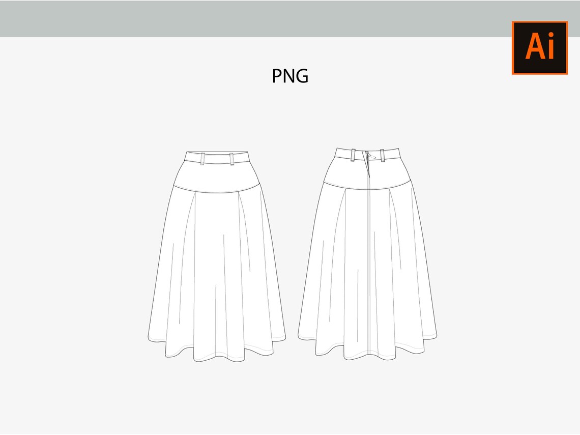 Fashion CAD Template | Adobe Illustrator Sketch:flared Skirt With ...