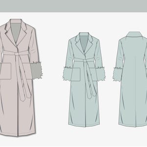 Fashion CAD Template | Adobe Illustrator Sketch: Fur Coat in Wool With ...