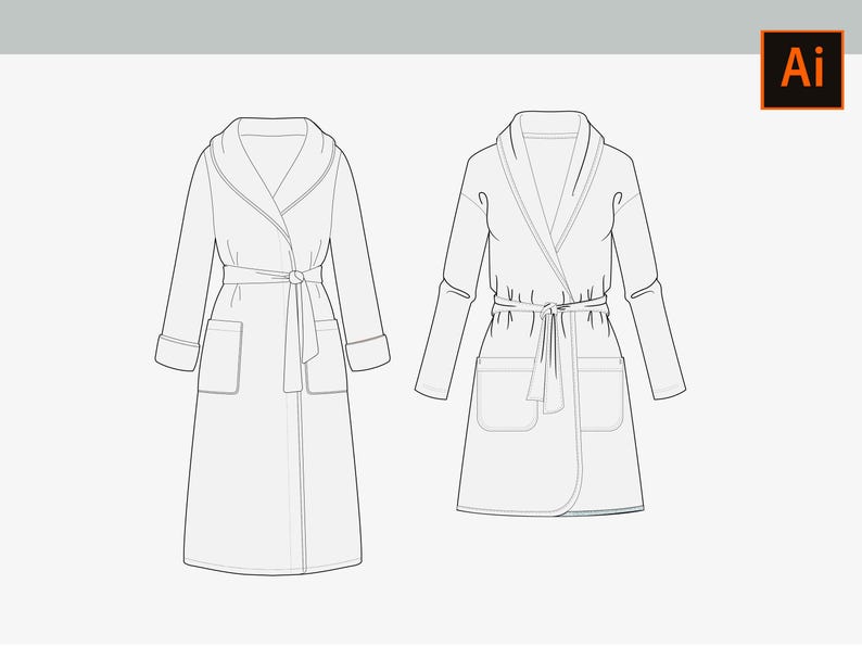 Fashion CAD Template | Adobe Illustrator Sketch: His and Hers Bathrobes ...