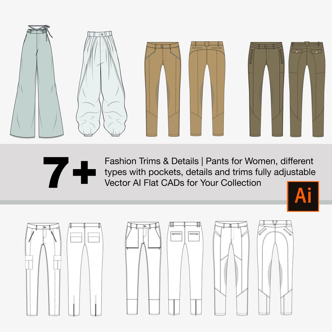 7+ Fashion CAD Template | Adobe Illustrator Sketch: Women's 7+ Pants ...