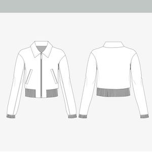 Fashion CAD Template | Adobe Illustrator Sketch: Leather Cropped Jacket ...